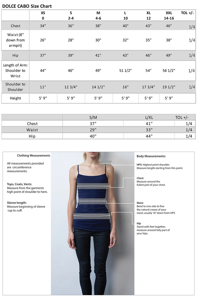 Size Chart – Dolce Cabo